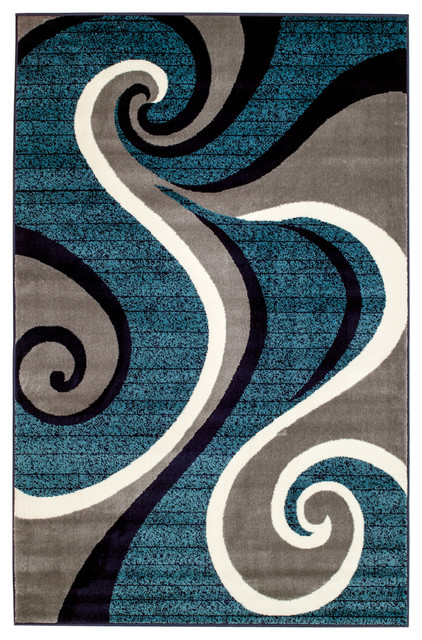 Summit (H32) Blue Swirl Abstract Area Rug, 22"x35" - Contemporary ...