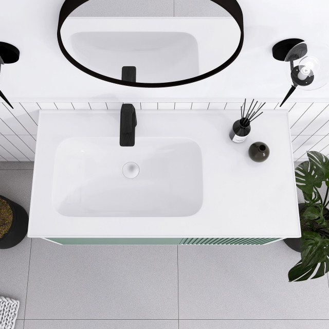 40inch Single Sink Wall Mounted Bath Vanity, Mint Green, White Ceramic ...