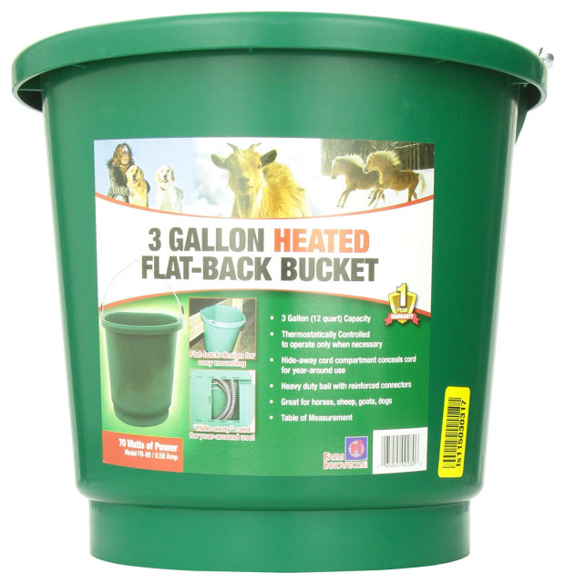 Farm Innovators FB-80 Plastic Flat-Back Heated Bucket, 70-Watts, 3 ...