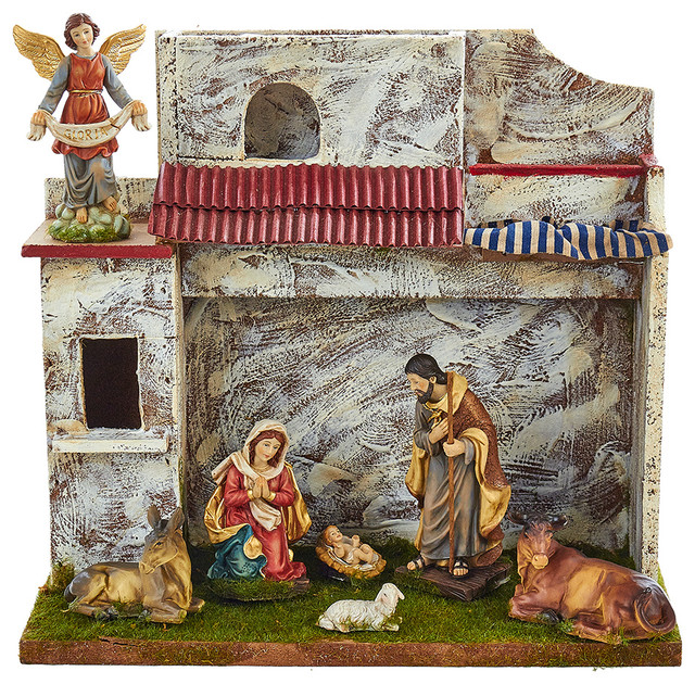 5" Musical Nativity Set With 7 Figures and Stable - Farmhouse - Holiday ...