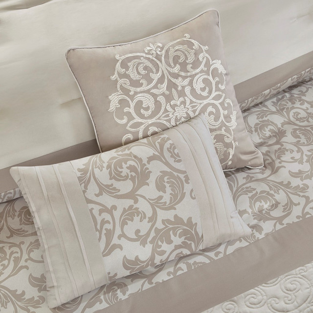 510 Design Ramsey Embroidered 8 Piece Comforter Set, Neutral, King ...