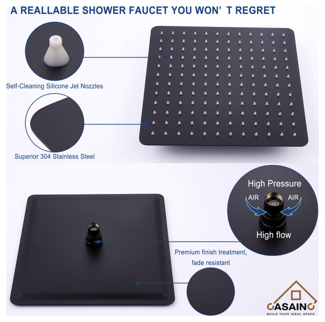 CASAINC 12" Ceiling Mounted Modern Waterfall Shower System Set ...