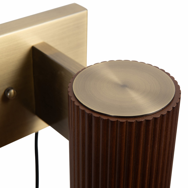 Tambo Wall Sconce - Dark Walnut Wood Finish, Weathered Brass, Dimmer ...