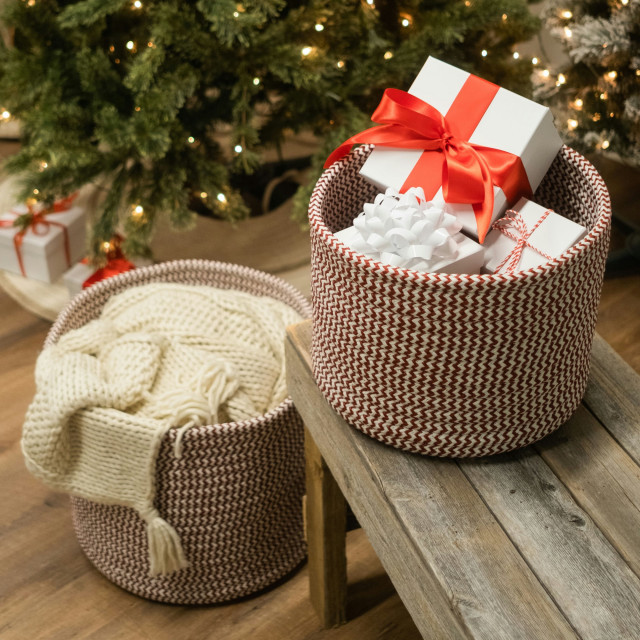 Vixen Zig-Zag Woven Holiday Basket, Candycane Red 16"X16"X14" - Contemporary - Baskets - by ...