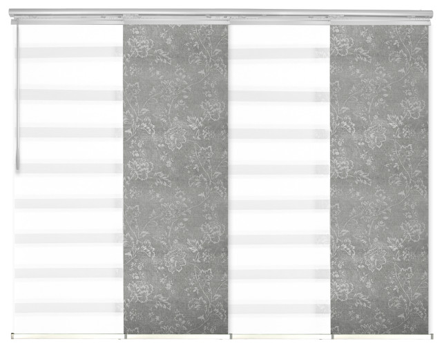 Blanched White-Poppy 4-Panel Track Extendable Vertical Blinds 48-88"x94 ...
