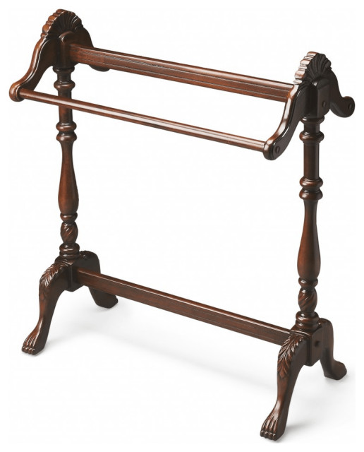 Dark Brown Finish Hand Harved Wooden Blanket Stand - Traditional ...