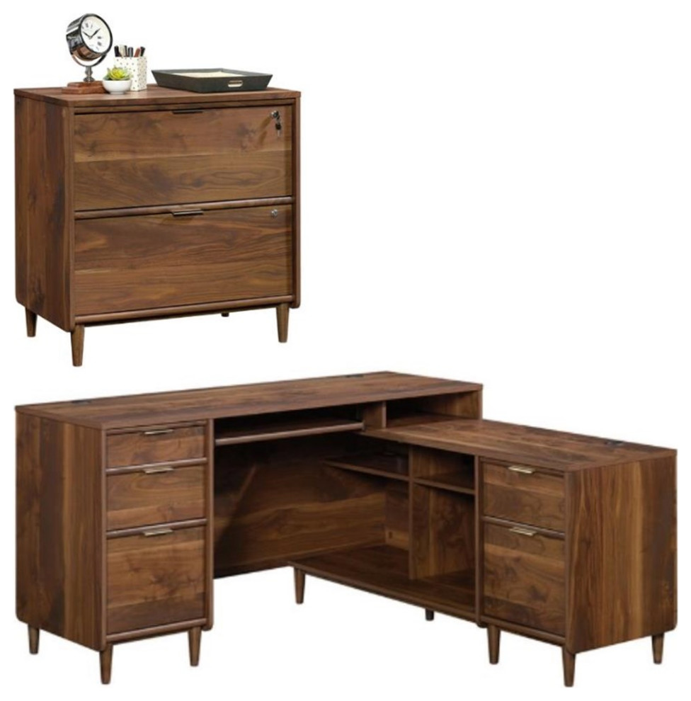 Home Square 2-Piece Set with L Shaped Computer Desk & Lateral File ...