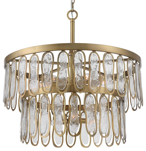 Luxe Antique Brass Glass Slab Pendant Chandelier 9 Light 28 in Modern ...