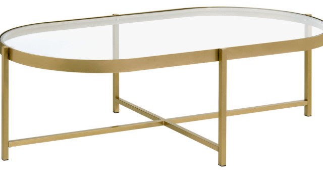 54" Gold And Clear Glass Oval Coffee Table - Contemporary - Coffee ...