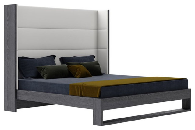 Modrest Heloise 89x96" Contemporary Vegan Leather EK Bed in Elm Gray ...