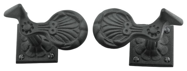 Black Shutter Dog Holders 5.25" L Wrought Iron Seashell Shaped Rust ...