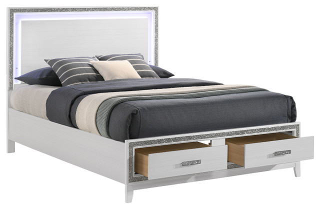 ACME Haiden Queen Bed With Storage, LED & White Finish - Transitional ...