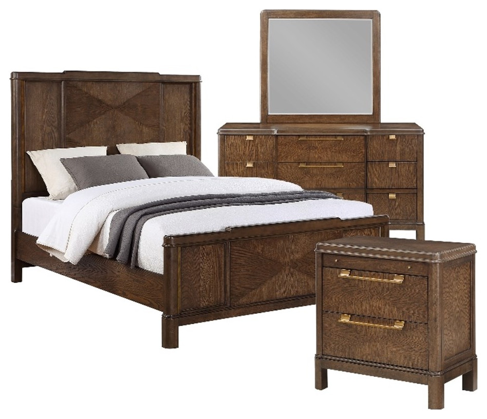 Milan Walnut Brown Wood 4-piece Queen Bedroom Set, Queen Size ...