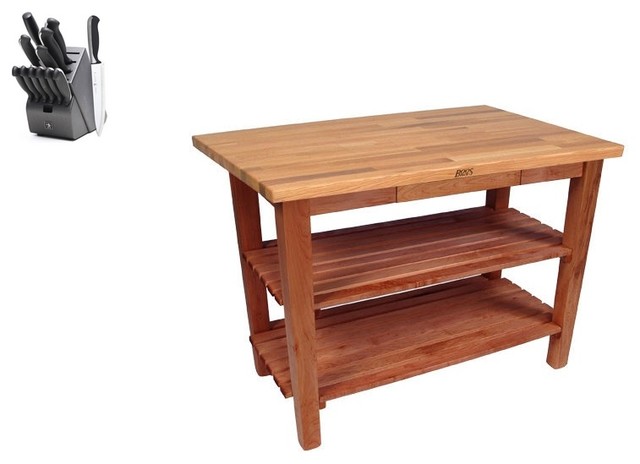 John Boos Oak Classic Country Table 60x36 and Henckels Knife Set, Two ...