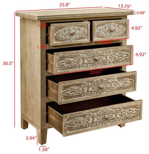 Accent Chests Hand-Carved Accent Drawer With 5 Spacious Drawers ...