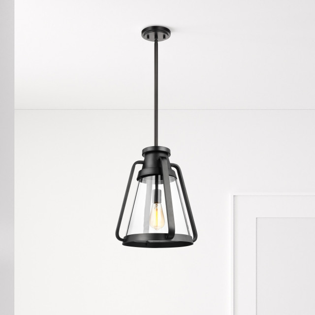 Everett 1-Light 18-Inch Pendant, Matte Black With Clear Glass ...