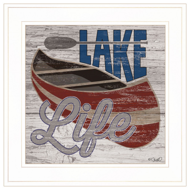 Lake Life Canoe 2 White Framed Print Wall Art - Rustic - Prints And ...