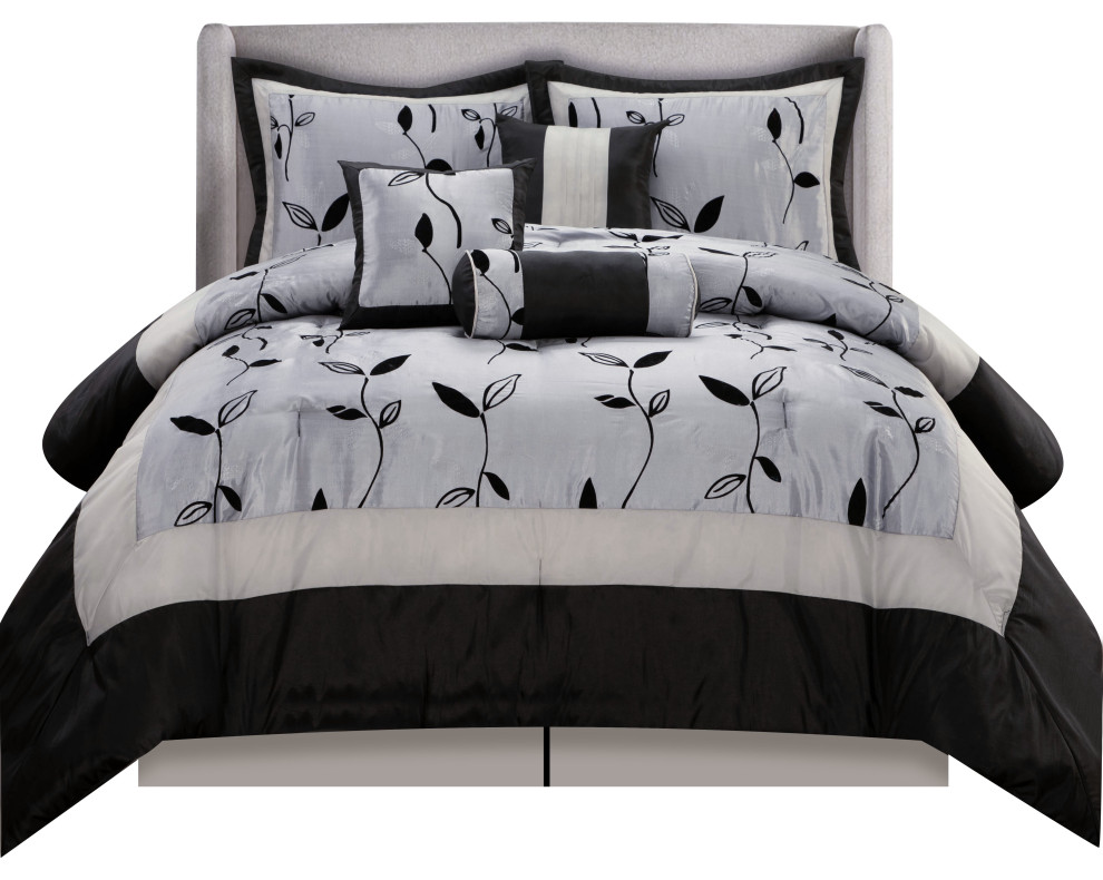 Passion 7 Piece Comforter Set, Leaves, King - Contemporary - Comforters ...