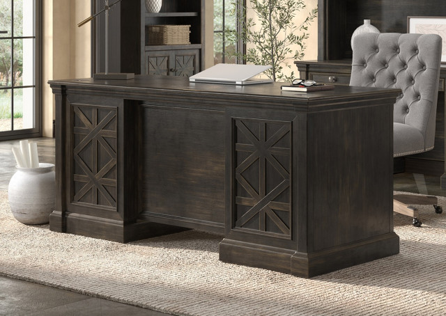 Traditional Wood Double Pedestal Executive Desk Fully Assembled Dark ...