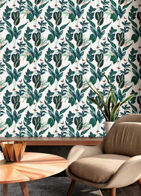 Spirit Indigo Tropical Foliage Wallpaper, Swatch - Tropical - Wallpaper ...