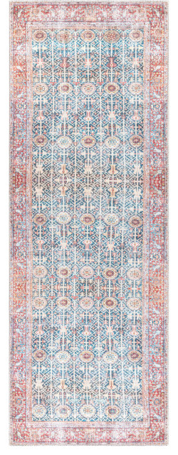 Kemer Area Rug, Blue/Pale Blue/Red/Grass Green/Seafoam - Contemporary ...