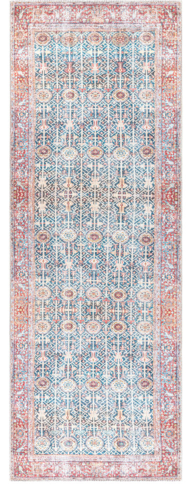 Kemer Area Rug, Blue/Pale Blue/Red/Grass Green/Seafoam - Contemporary ...