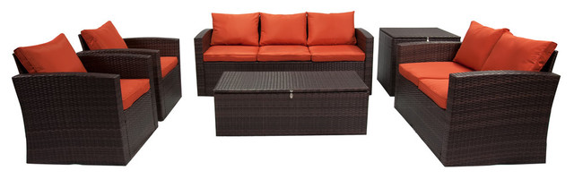 Rio 6 Piece Wicker Conversation Set With Storage - Tropical - Outdoor ...