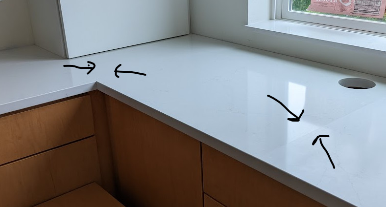 Silestone Quartz installed with 2 different colored slabs at seams!