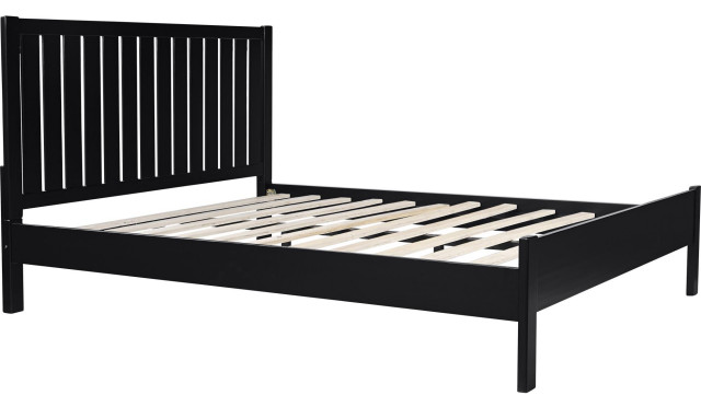Graham Wooden Platform Bed, Black With 2 Nightstands - Transitional ...