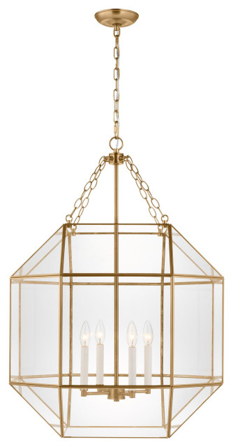 Morrison Large Four Light Lantern, Satin Brass - Transitional - Pendant ...