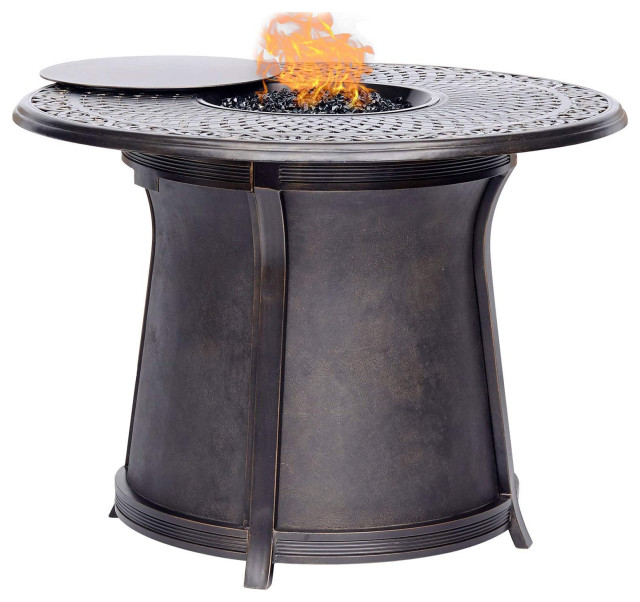 5 Pieces Patio Dining Set, 4 Swivel Counter Stool With Round Fire Pit ...