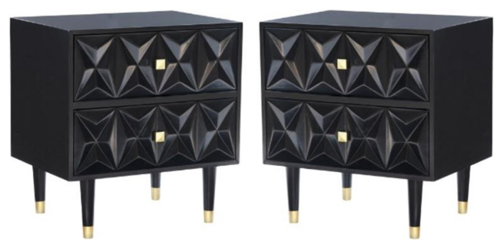 Home Square 2 Drawer Wood Geo Texture Nightstand in Black - Set of 2 ...