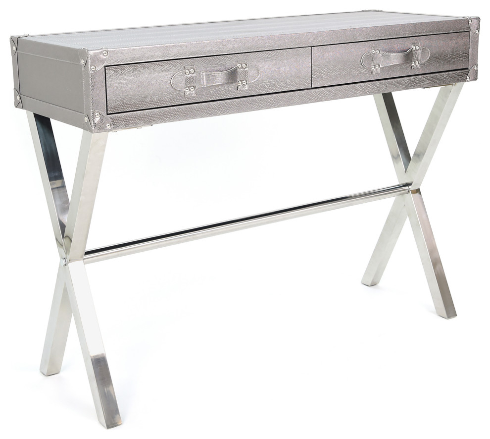 Silver Lizard Leather Console Table With Stainless Steel Legs ...