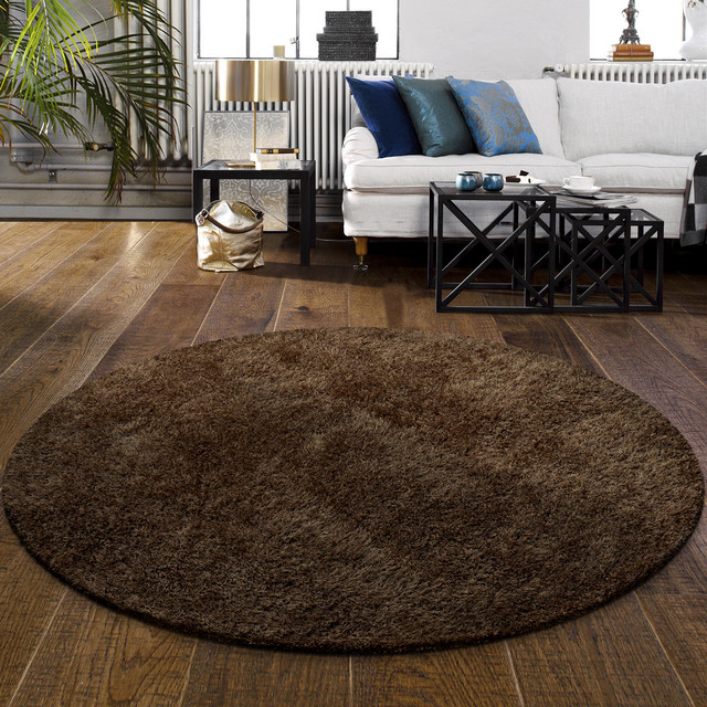 Ballantine Retro Hand-Tufted Shag Area Rug, 4' Round - Contemporary ...
