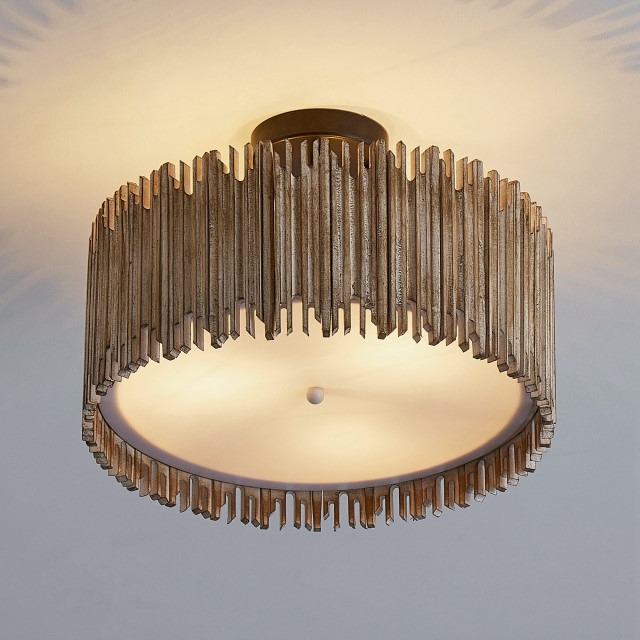 Farmhouse Wooden Cage Semi-Flush Mount Lighting With 3-Light ...