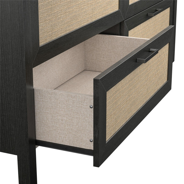 Transitional Dresser, 4 Rattan Front Drawers & 2 Wooden Front Drawers ...