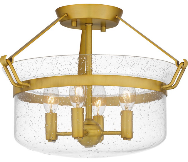 Quoizel Prescott 4-Light Semi-Flush Mount, Aged Brass/Clear Seedy ...