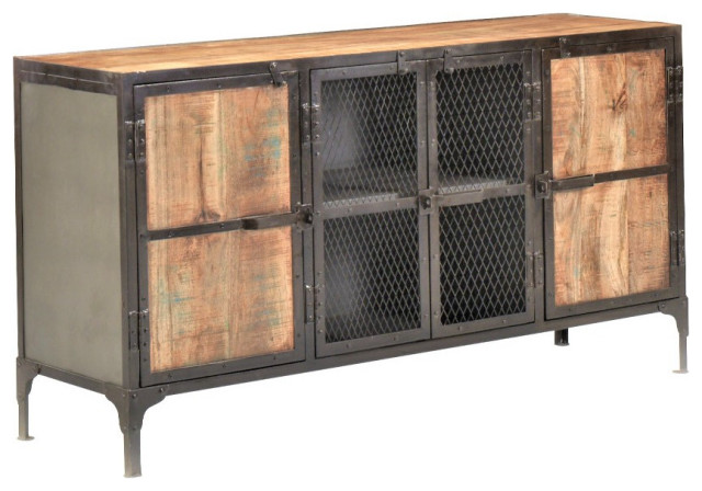 60" Reclaimed Wood Industrial Sideboard Buffet or Home Office Cabinet ...