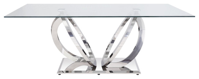 Contemporary Dining Table, Stainless Steel Base & Clear Glass Top ...