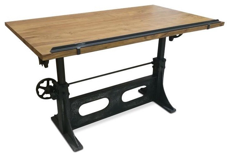 Industrial Adjustable Height Drafting Desk - Tilting Top - Cast Iron ...