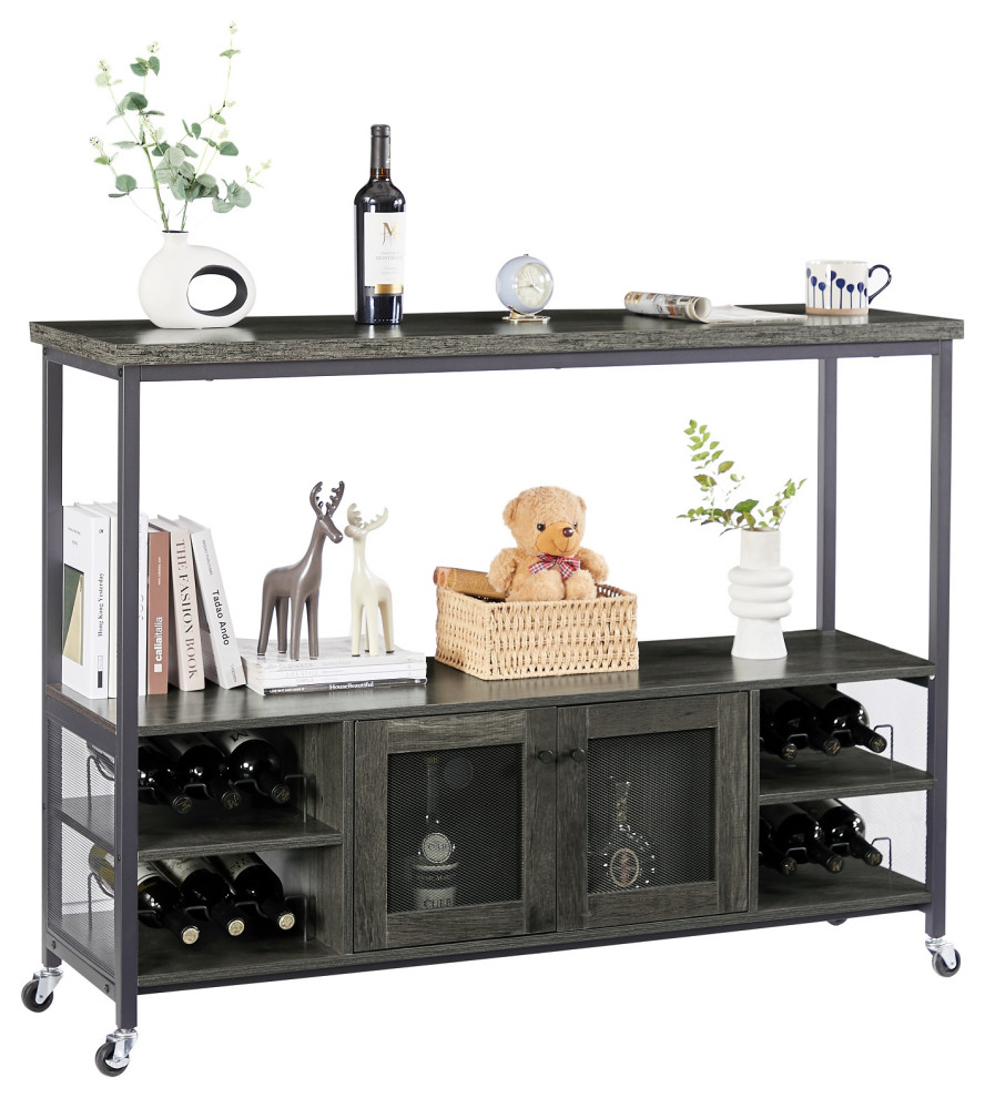 Multi-function Wine Shelf Table, Modern Wine Bar Cabinet Gray ...