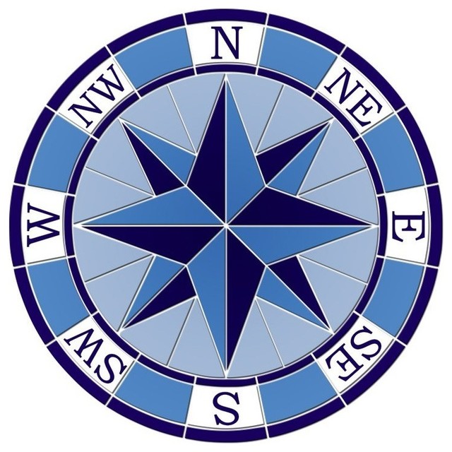 Nautical Compass Ceramic Swimming Pool Mosaic, 48"x48" - Beach Style ...