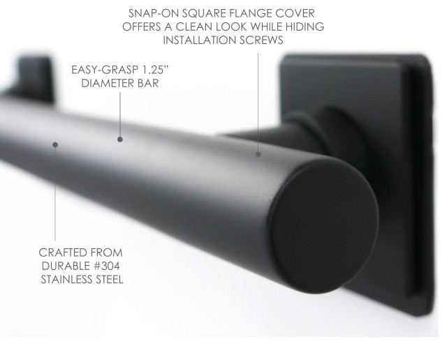 Coronado Designer Straight Bathroom Shower Grab Bar With Square Flanges ...