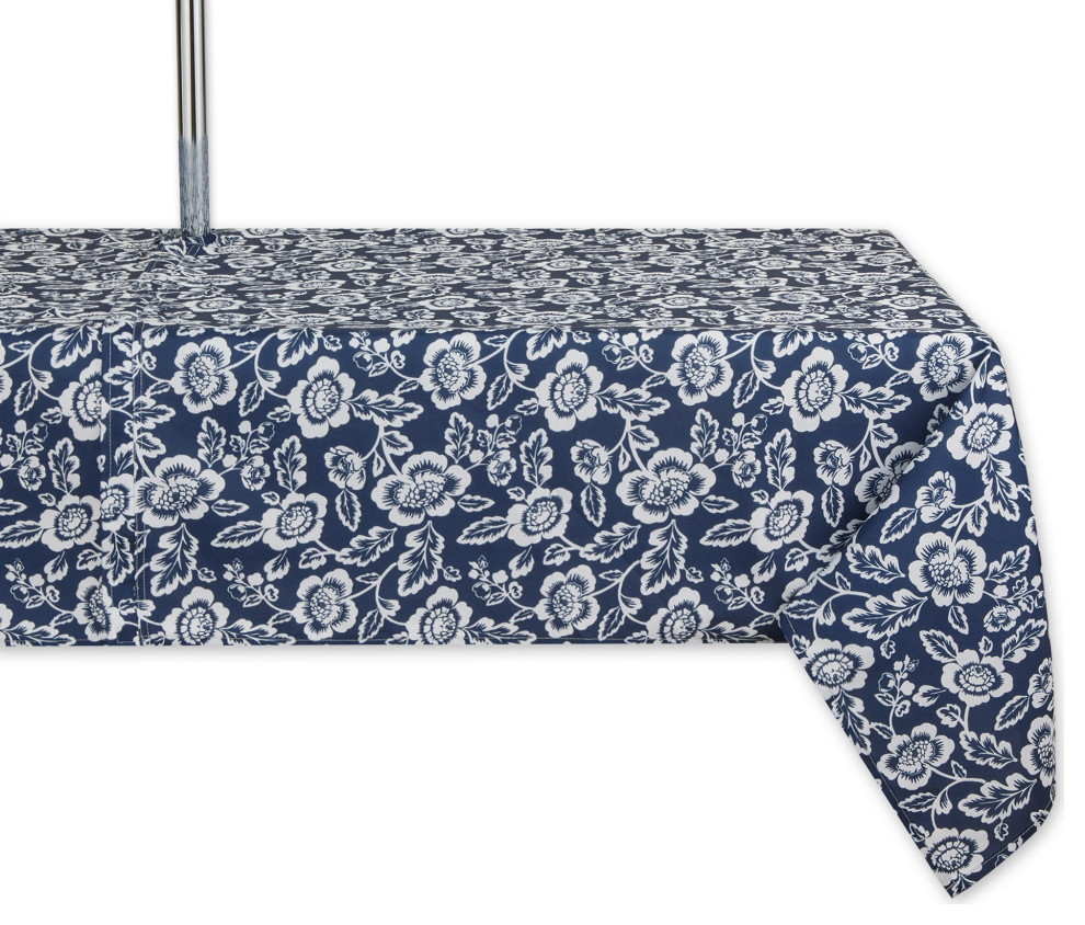 Nautical Blue Floral Print Outdoor Tablecloth 60X84 - Contemporary ...