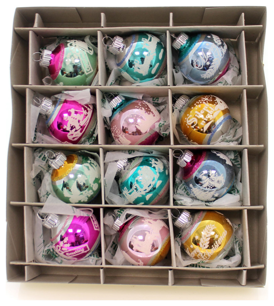 Shiny Brite Vintage Celebration Flocked Rounds Glass Shiny Brite ...