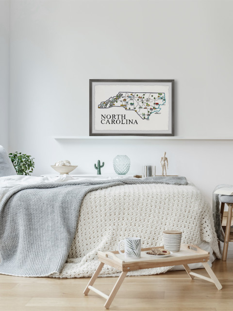 "North Carolina Landmarks Map" Framed Painting Print, 30x20 ...