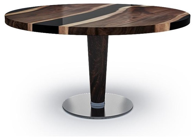 Opaque Black Epoxy Resin and Walnut Wood Round Coffee Table ...