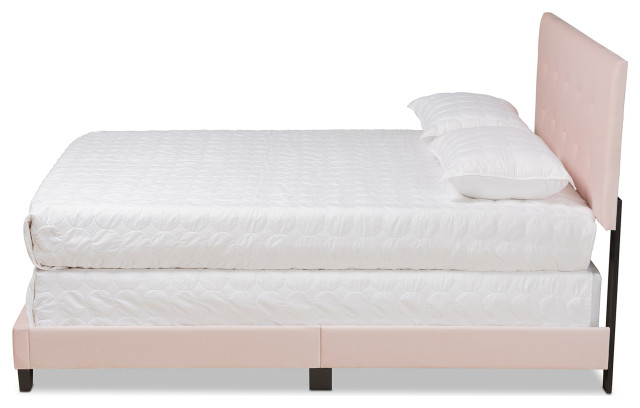 Caprice Modern Glam Light Pink Velvet Upholstered Full Size Panel Bed ...