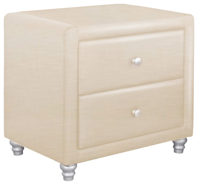 Beige Upholstered 2 Drawer Nightstand - Traditional - Nightstands And ...