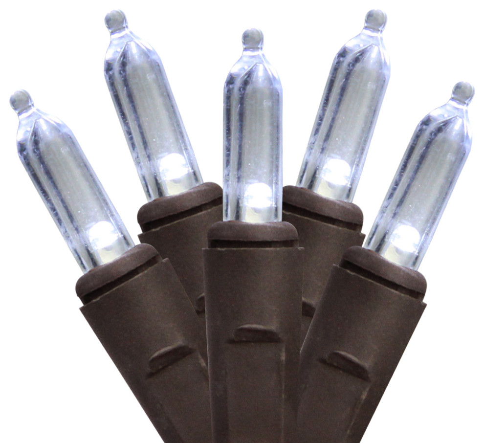 Cool White LED Mini Christmas Lights, Brown Wire, Set of 100 - Modern ...